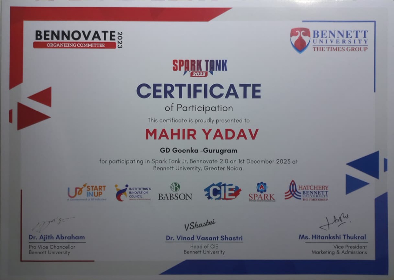 Mahir Yadav Portfolio - Achievements